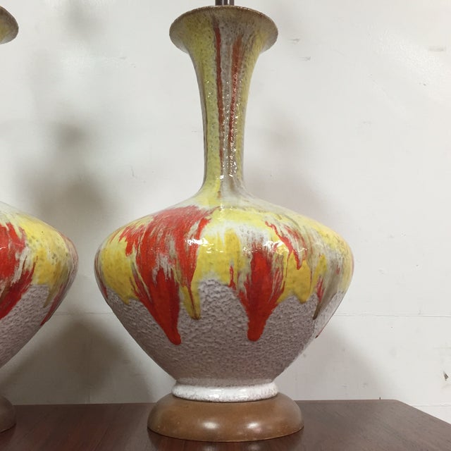 Mid-Century Yellow & Red Table Lamps - A Pair | Chairish