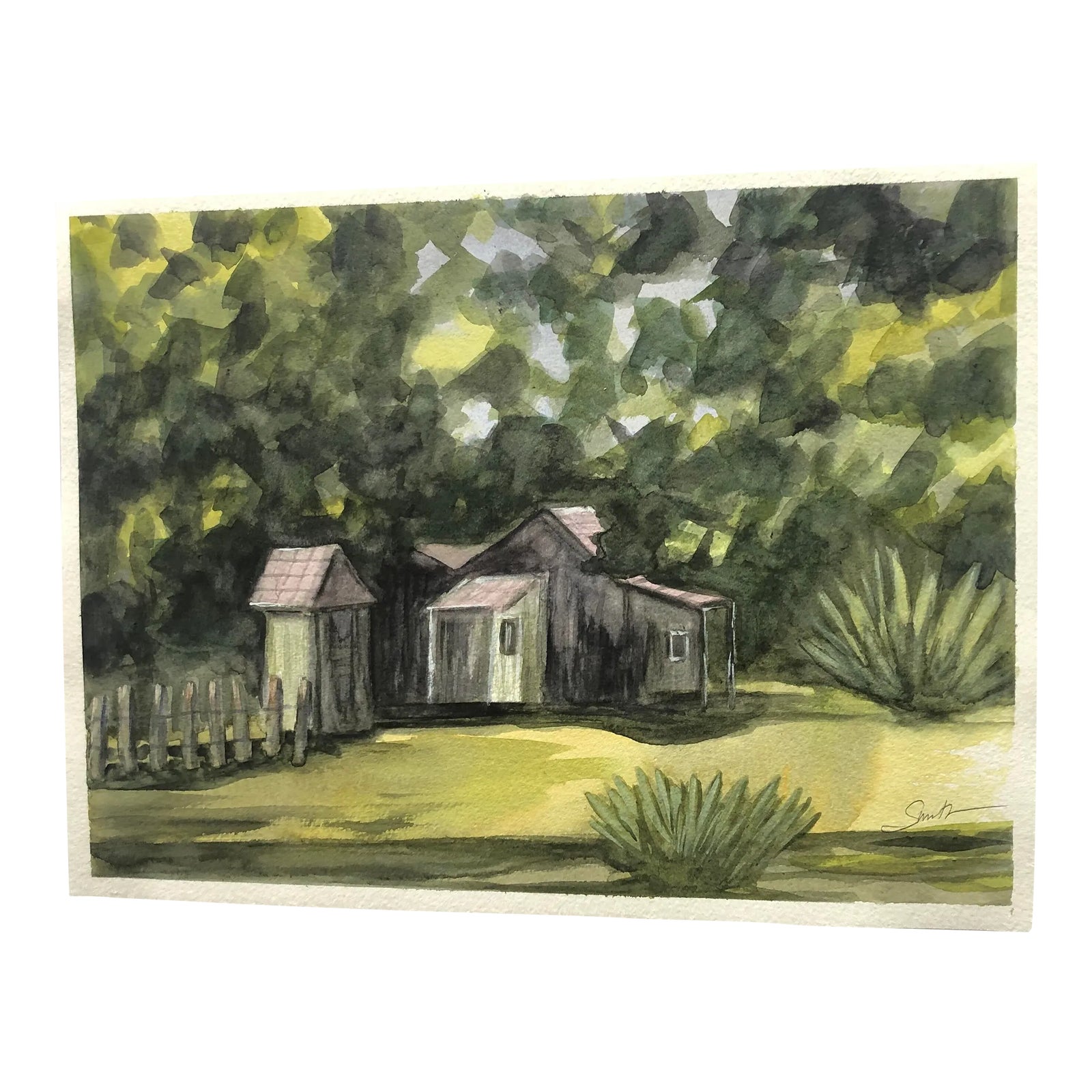 Nancy Smith Original Contemporary Watercolor Landscape "That Outhouse ...