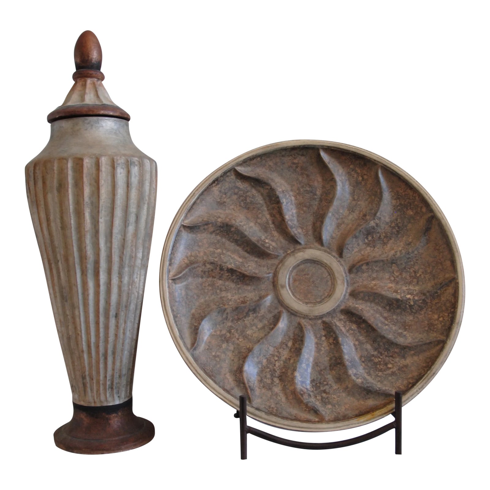 Tuscan Style Decorative Plate and Tall Urn | Chairish