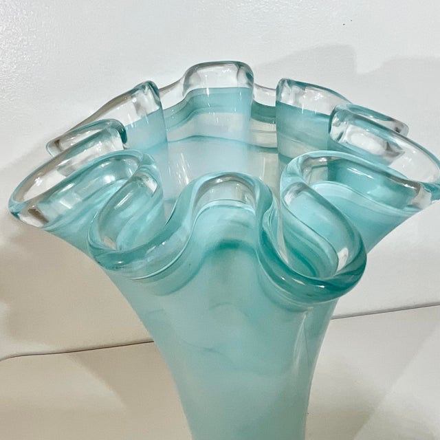 1970s Mid-Century Italian Murano Handkerchief Ruffle Rim Tall Vase ...