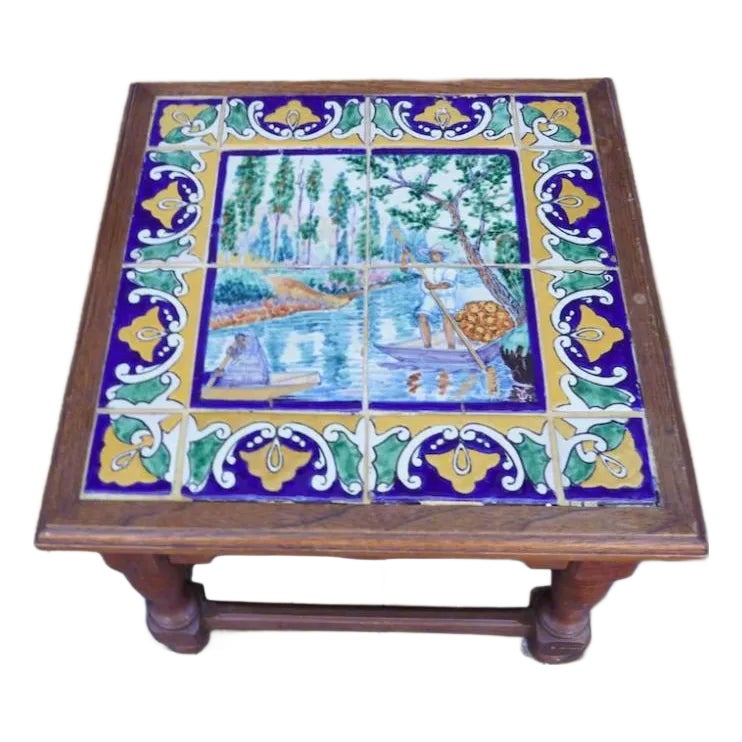 Early 20th Century Mexican Scenic Uriarte Talavera Tile Table | Chairish