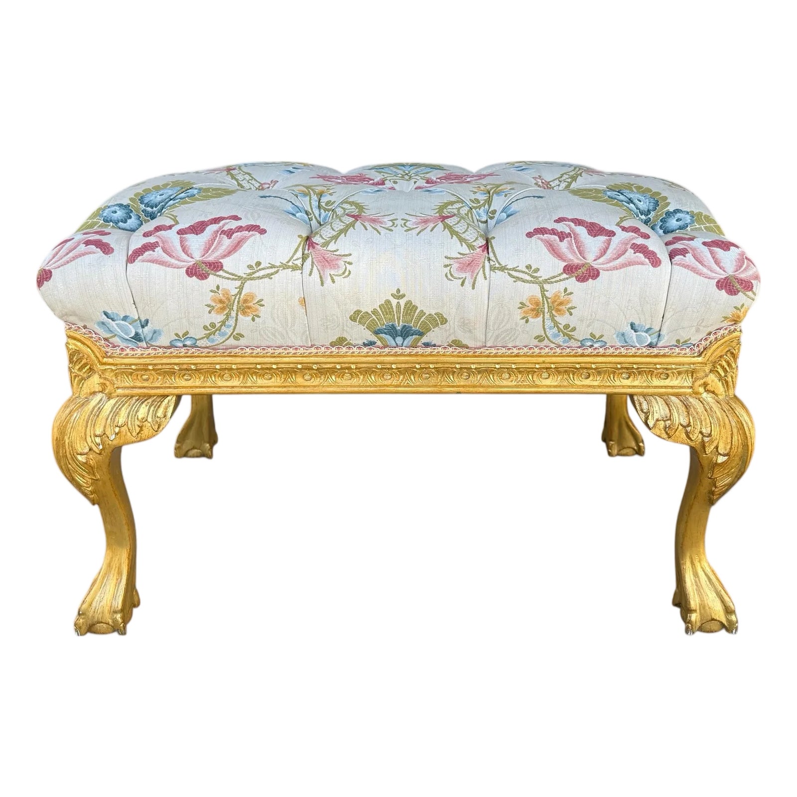 Nancy Corzine Chippendale Designer Giltwood Bench W Scalamandre | Chairish
