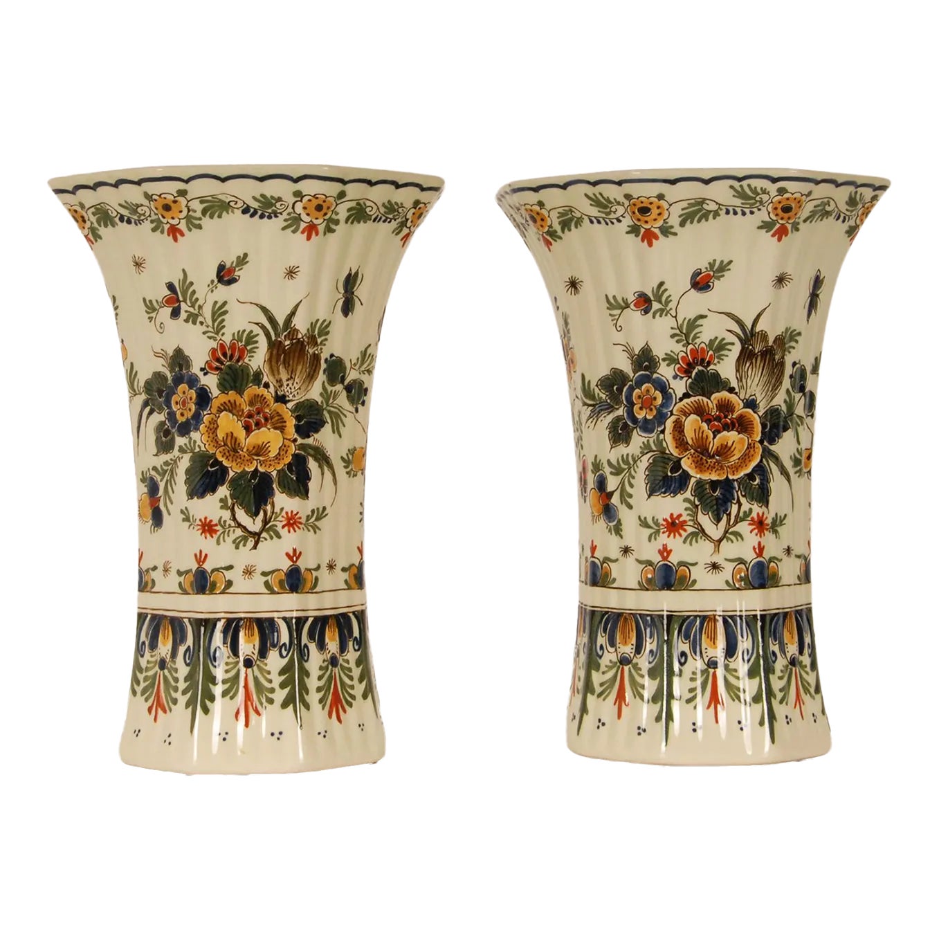 Vintage Royal Delft Beaker Vases Dutch Hand Painted Polychrome ...