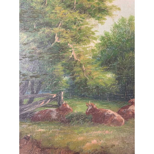 1908 Cows in Bucolic Pasture Oil Painting by John Powell Hunt, Framed ...