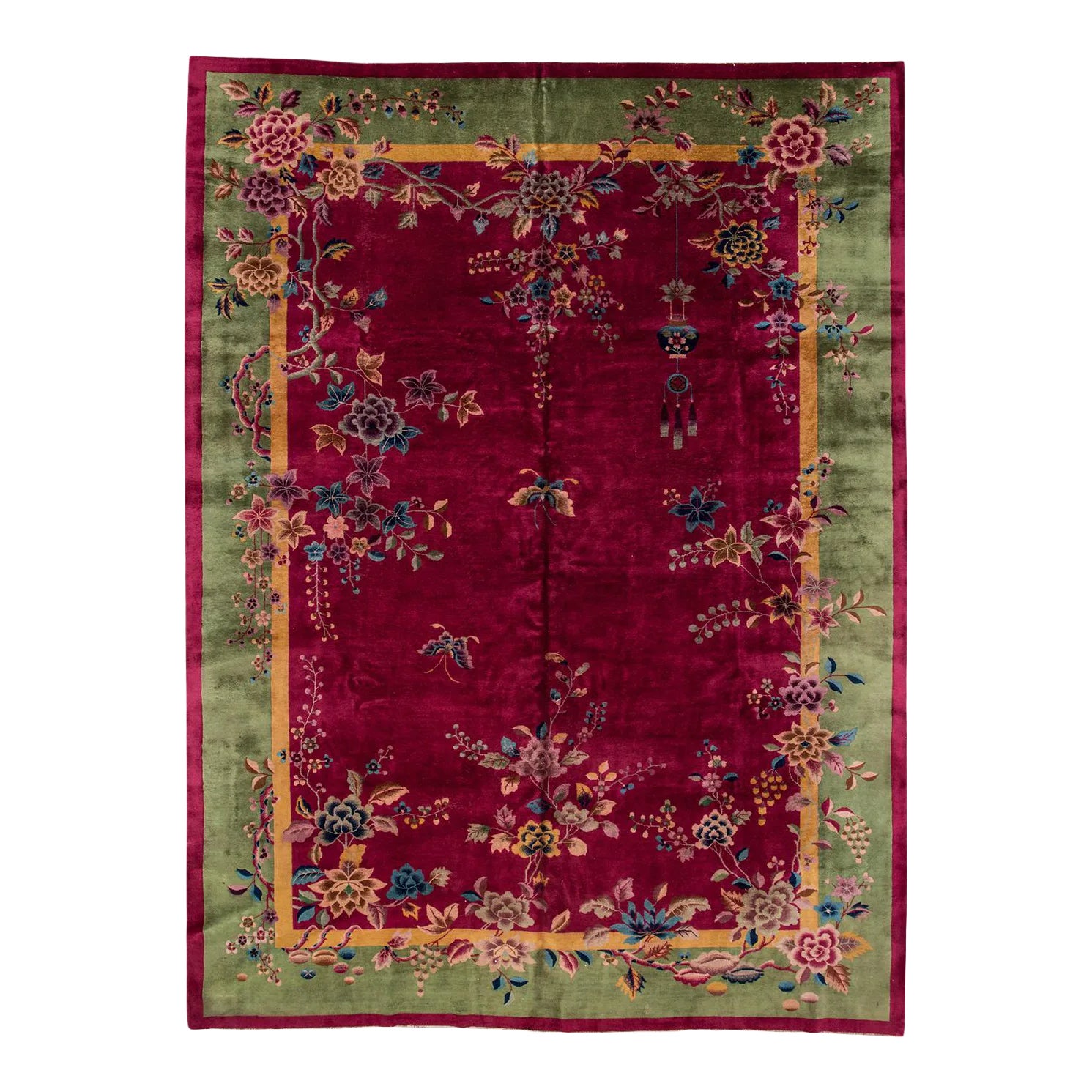 Antique Red Chinese Wool Rug 10 Ft X 13 Ft 4 In. | Chairish