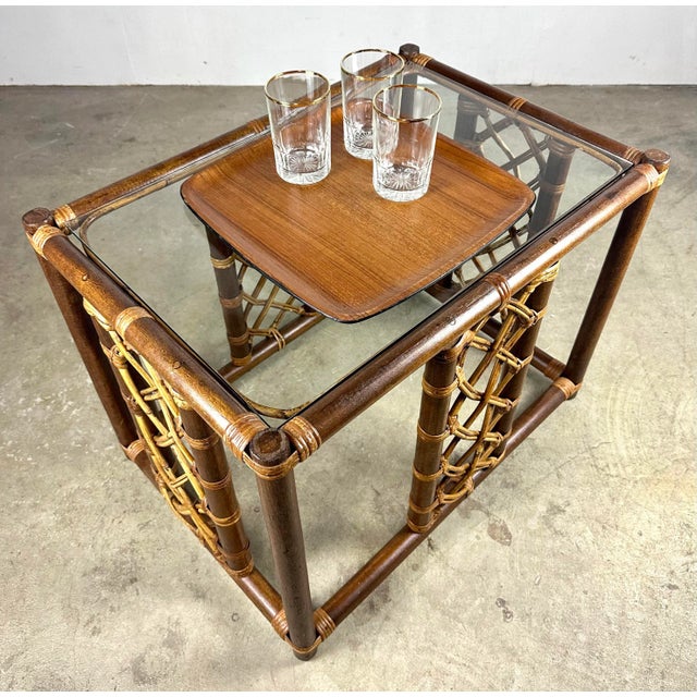 1970’s Ficks Reed StylenBamboo and Rattan Side Table With Glass Top ...