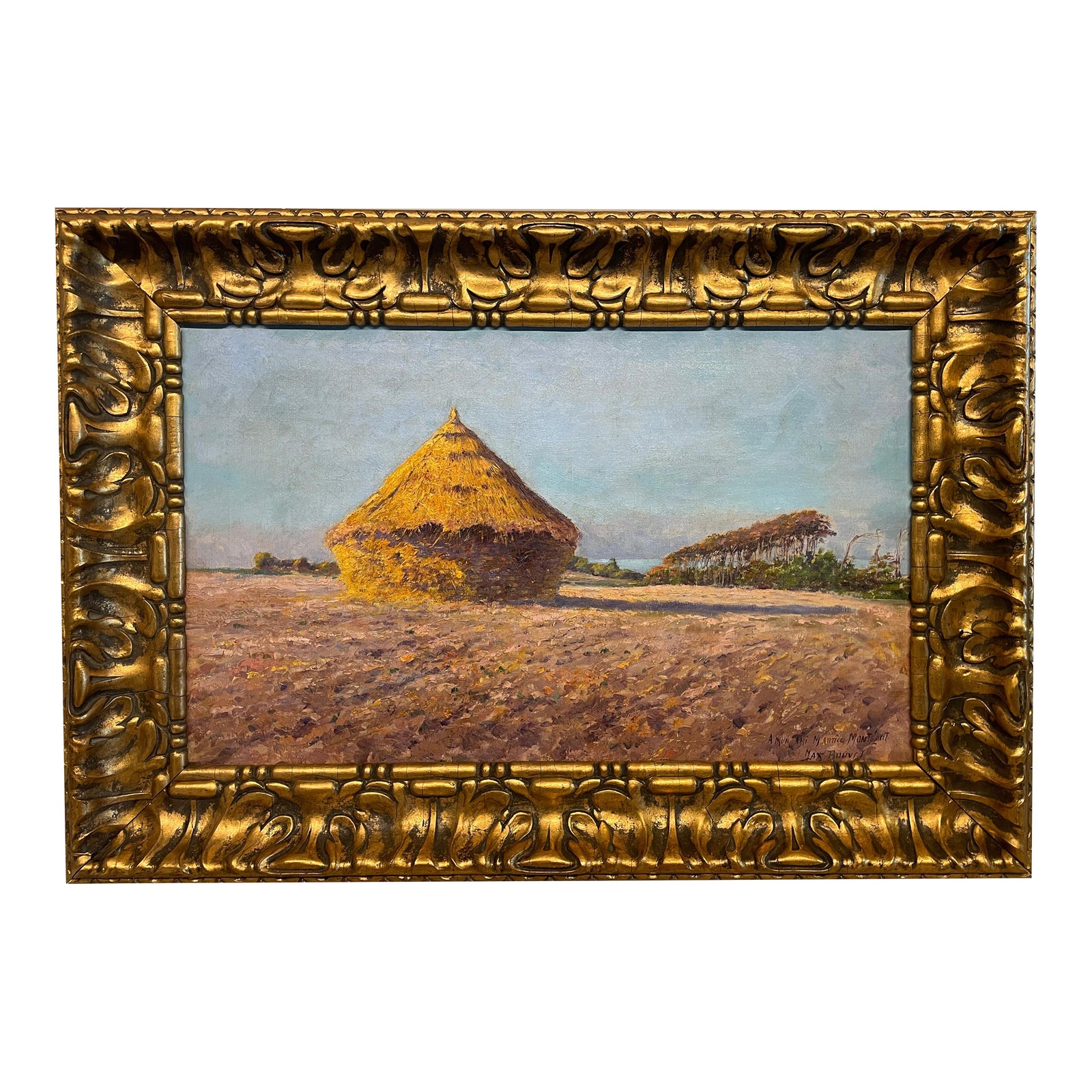 Antique French Post Impressionist Oil Painting Haystack Farm Landscape ...
