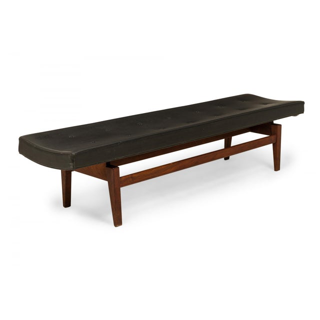 Jens Risom Danish Mid-Century Black Tufted Vinyl and Wood Floating ...