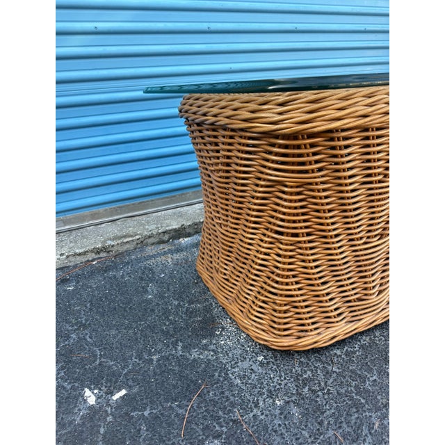 1980s Pair of Wicker Rattan Side Tables | Chairish