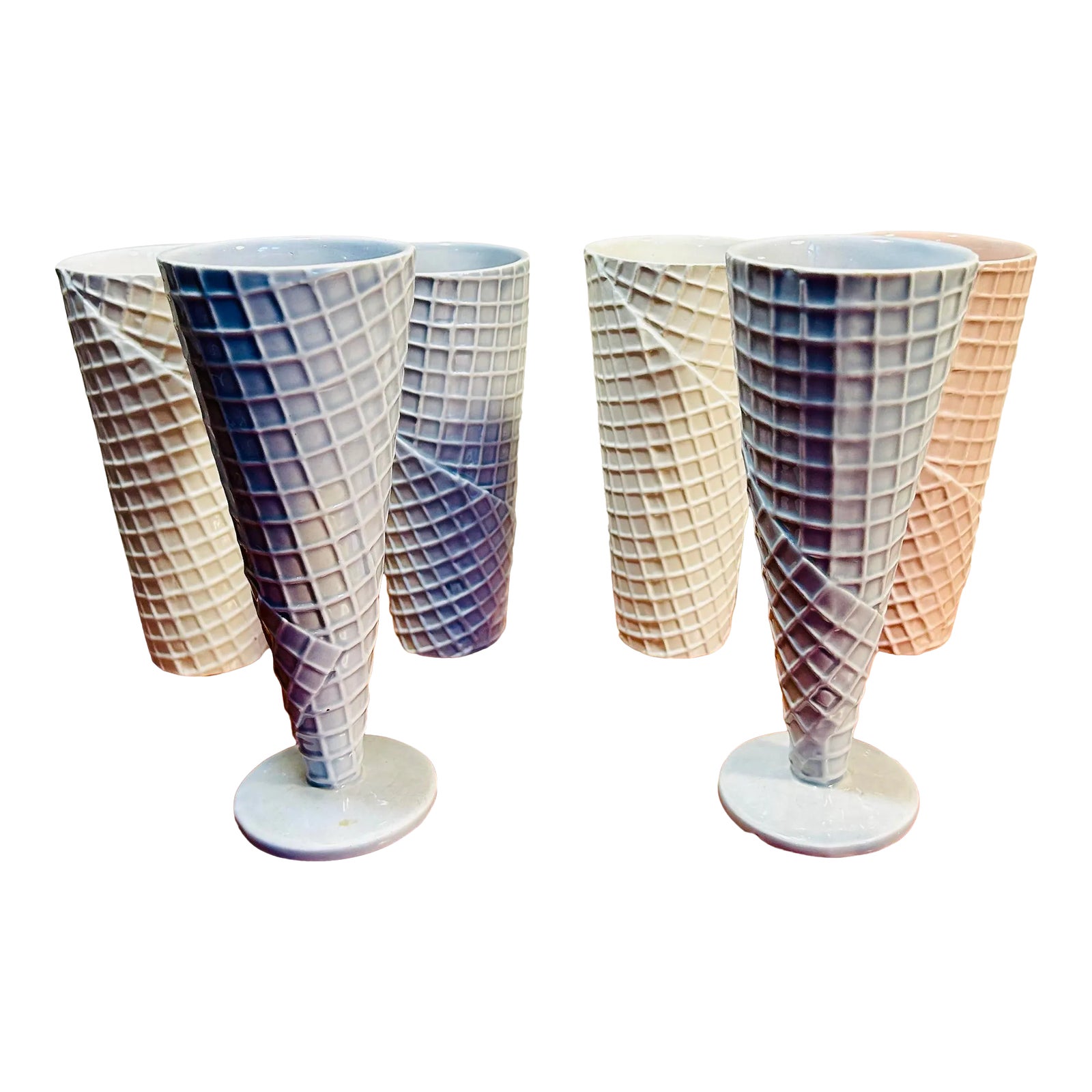 Set of 6 Italian Pottery Ice Cream Cone Parfait Serving Glasses | Chairish