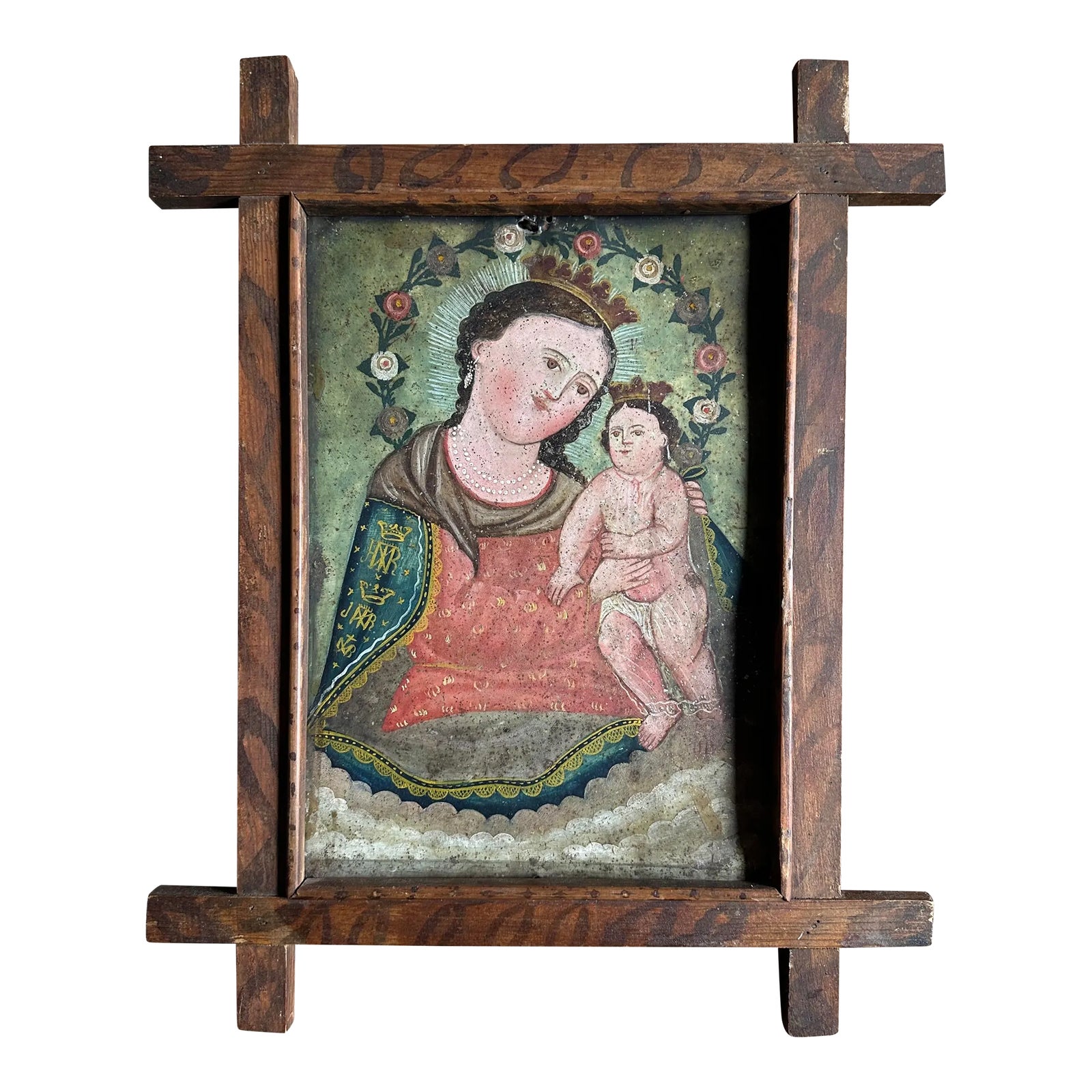 19th Century Mexican Retablo in Folk Art Frame | Chairish