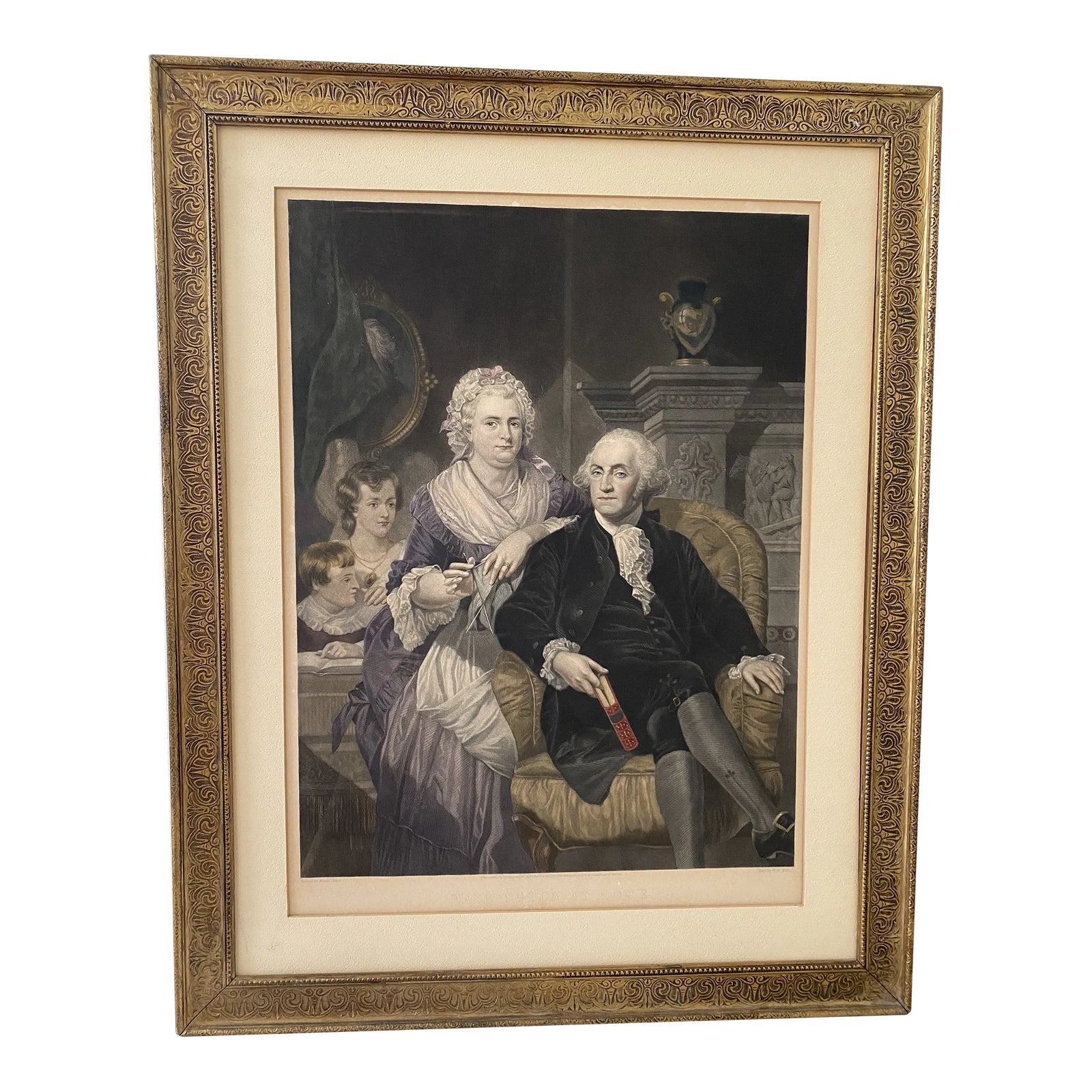 Antique 1867 Art Engraving of George Washington at Home | Chairish