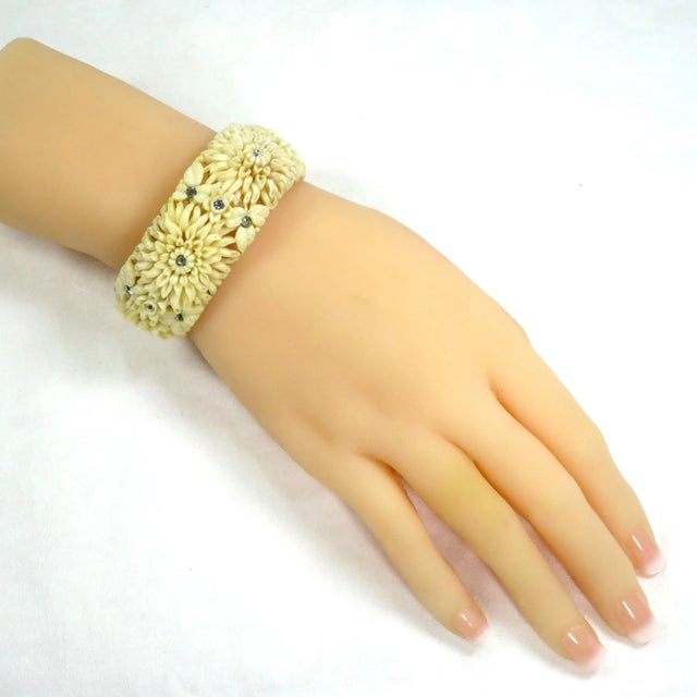 Vintage 1920s Celluloid Chrysanthemum Bangle Bracelet | Chairish