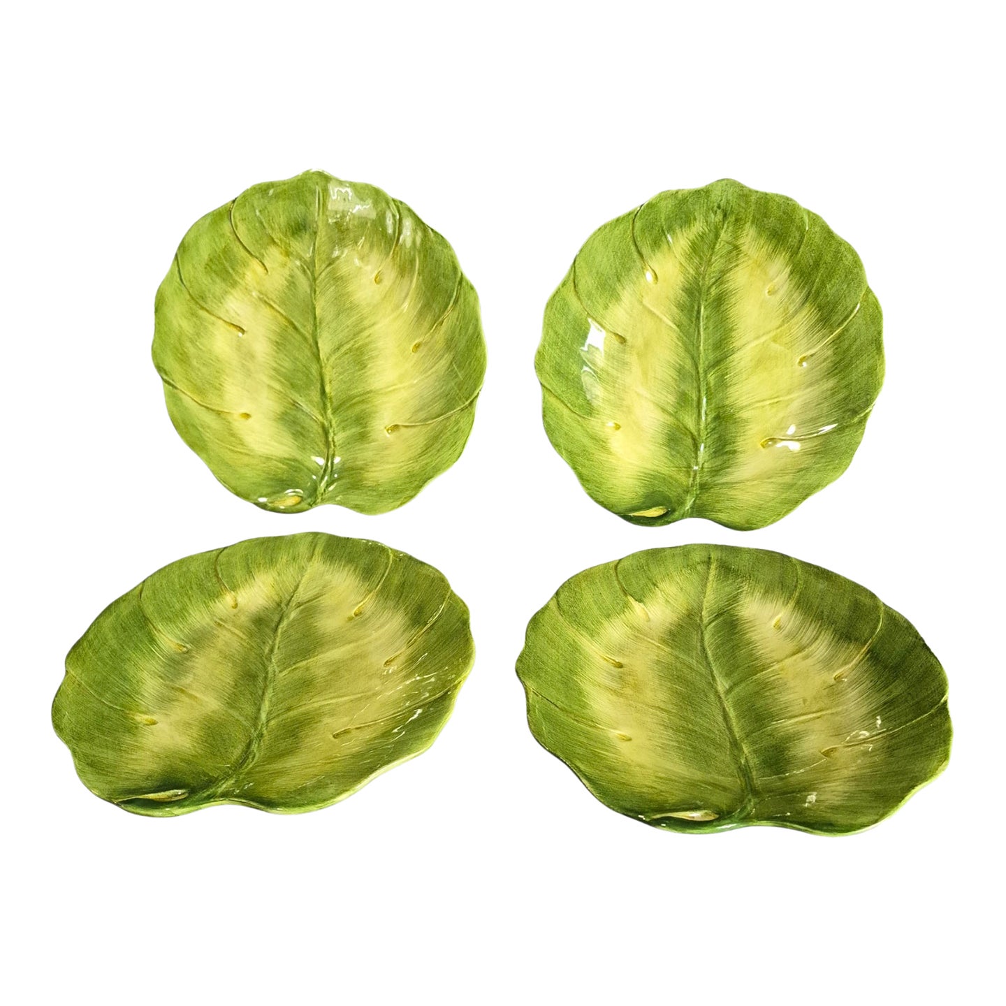 Vintage San Marco Italy Set of Four Cabbage Leaf Majolica Plates | Chairish