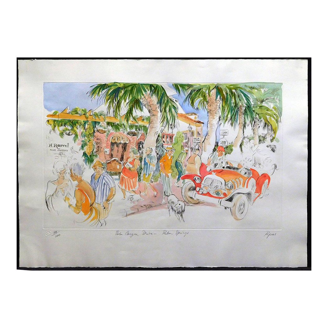 William Papas "Palm Canyon Drive Palm Spring" H.Signed Hand Colored ...