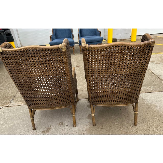 Pair of Vintage Boho Chic Double Cane Wing Chairs | Chairish