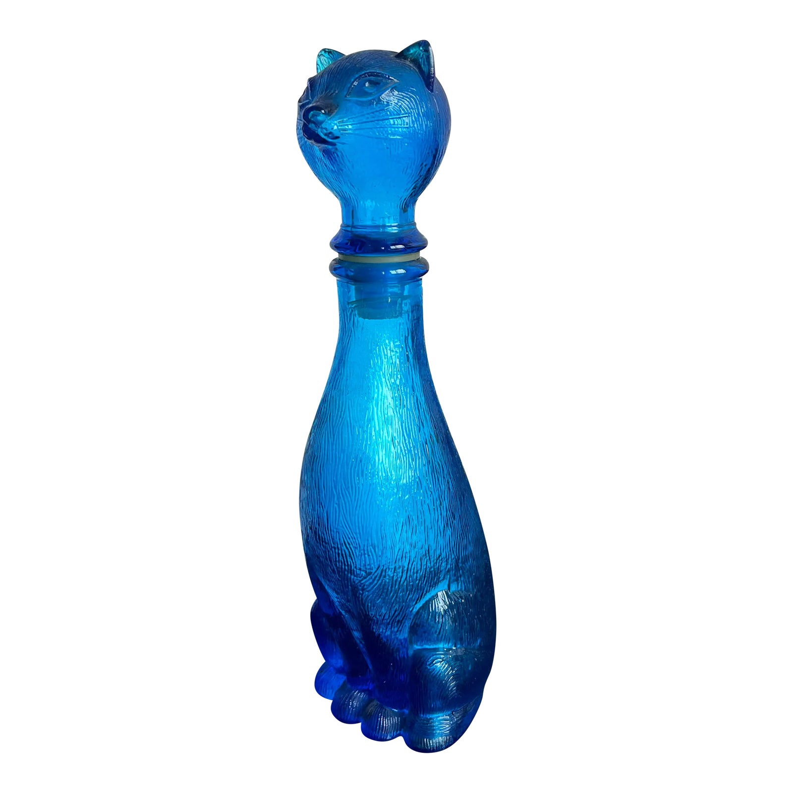 Vintage Blue Empoli Italian Blue Glass Cat Decanter Bottle | Chairish