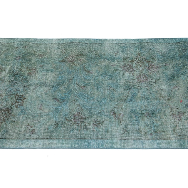 Vintage Handmade Green Persian Overdyed Wool Rug With Allover Design | Chairish