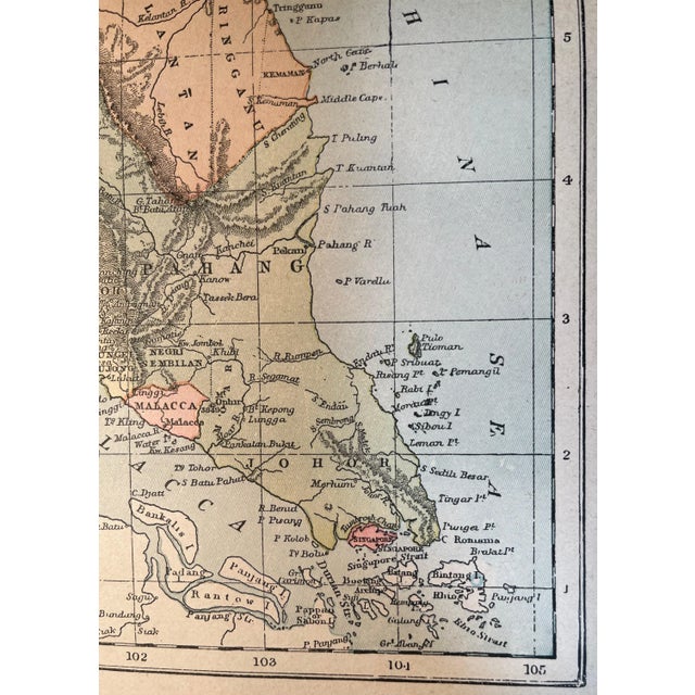 Antique Map Malay Peninsula 1894 Southeast Asia Hand Tinted 10x16 ...