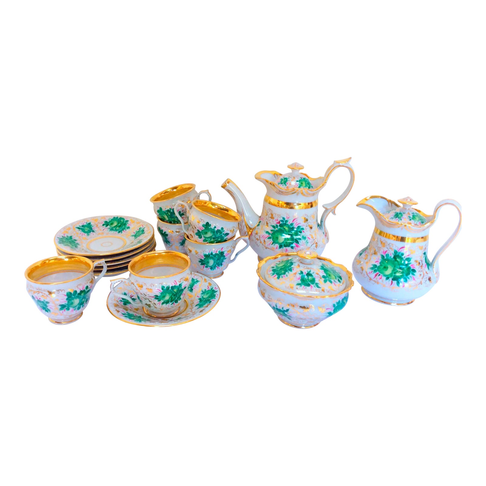 Late 19th Century European Porcelain Tea - Set of 13pcs | Chairish