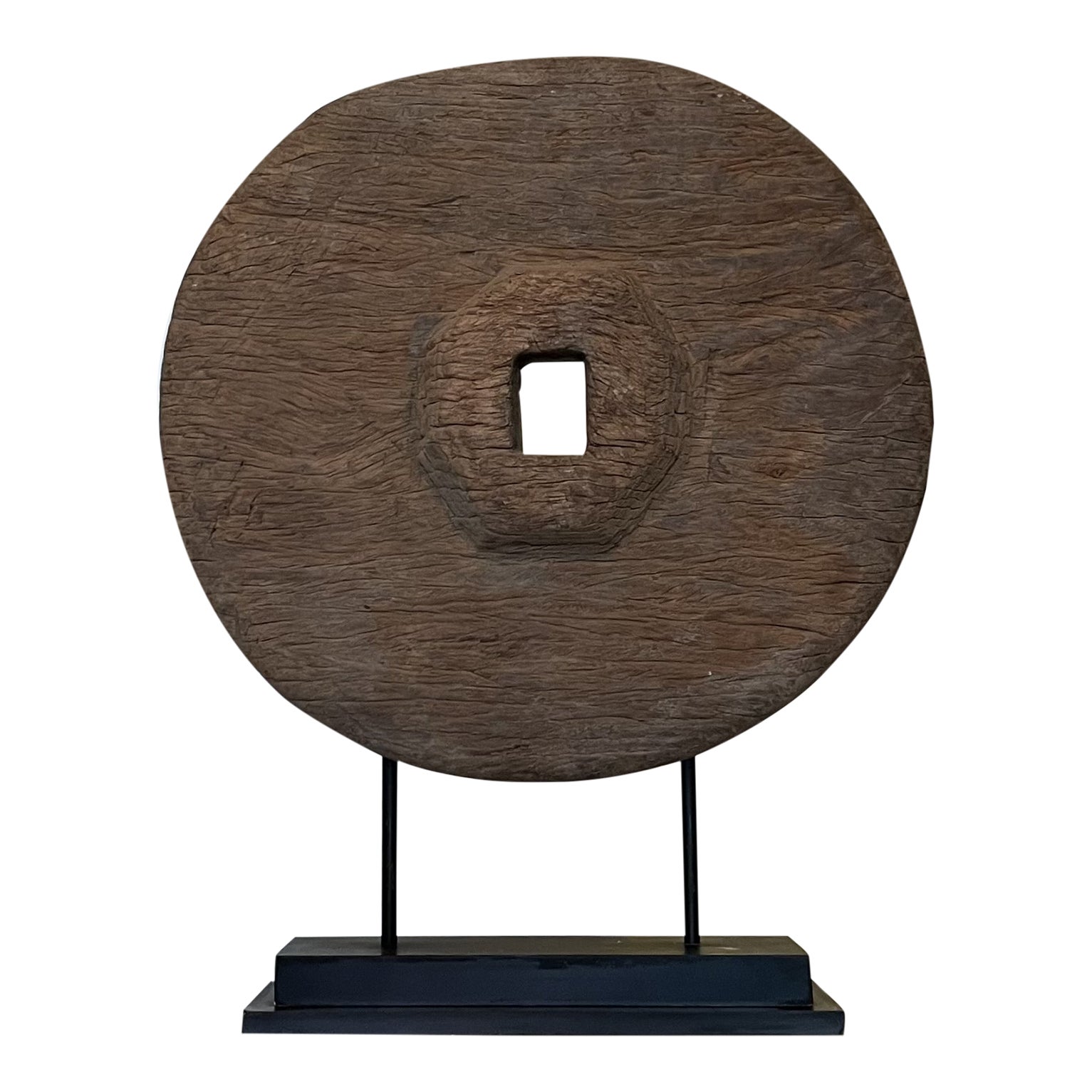 Antique Wooden Wheel on Stand | Chairish