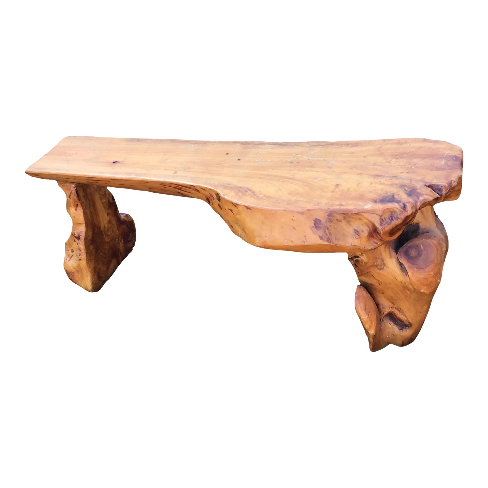 1980s Vintage Handcrafted Wood Bench | Chairish
