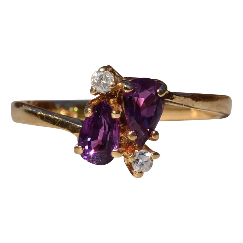 The Worral: Ladies 14K Sapphire and Diamond Bypass Ring | Chairish