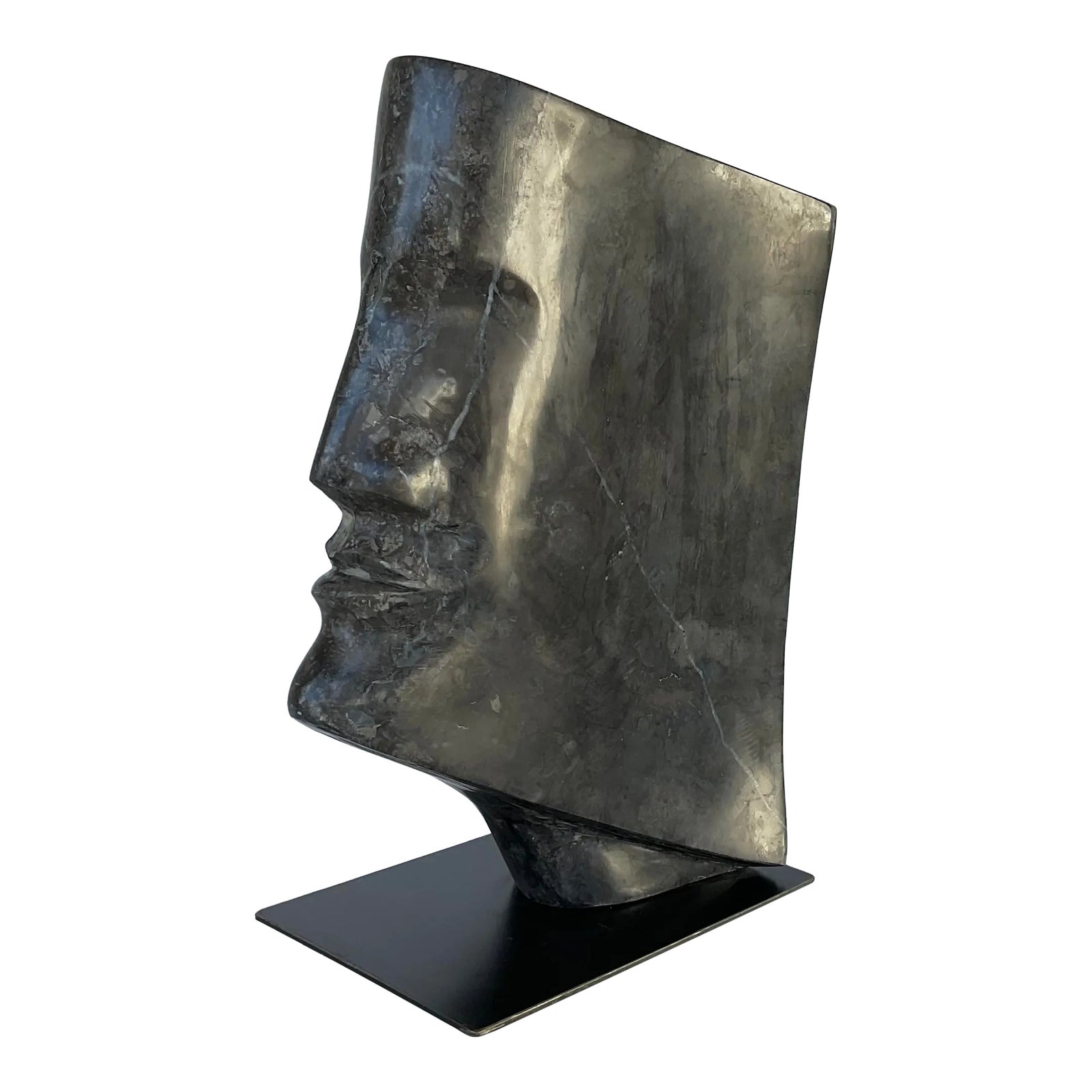 Modern Dark Gray Marble Profile Sculpture | Chairish