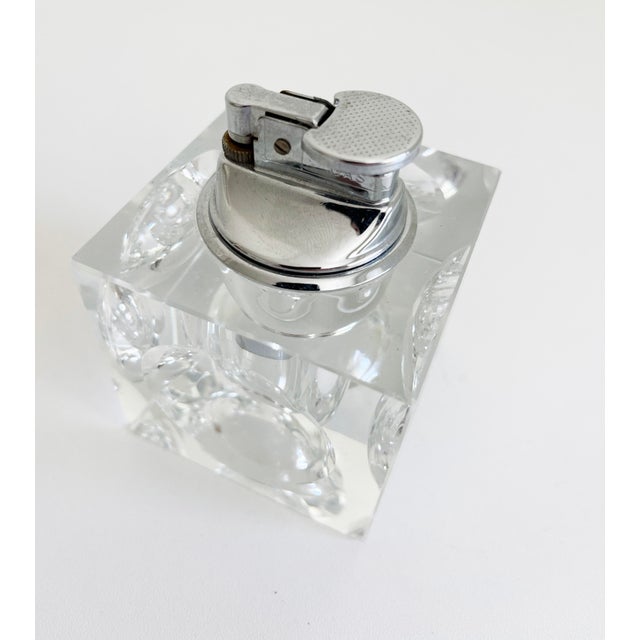 1970s Heavy Cut Glass Cube Lighter | Chairish