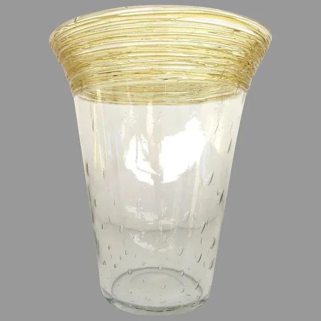 Vintage H.C. Fry Controlled Bubble Applied Gold Threaded Art Glass Vase ...