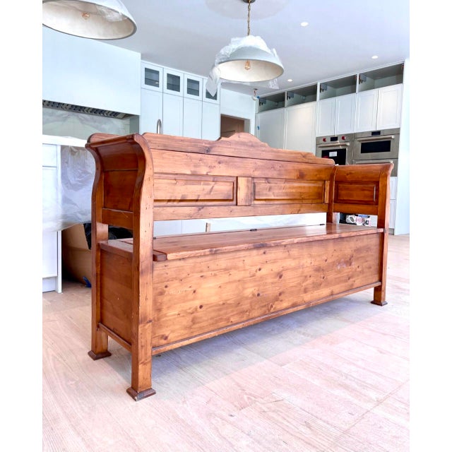 Mid 20th Century Vintage European Rustic Wood Storage Bench Made in ...