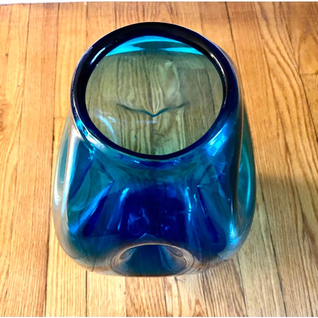 Mid-Century Modern Blenko Hand Blown Glass Dimple Vase in Blue | Chairish