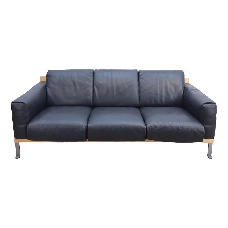 Vintage Italian Black Leather Sofa from Matteo Grassi | Chairish