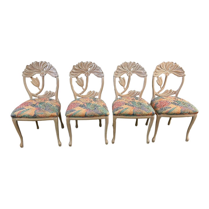 1970s Phyllis Morris Style Wooden Lotus Flower Chairs- Set of 4 | Chairish