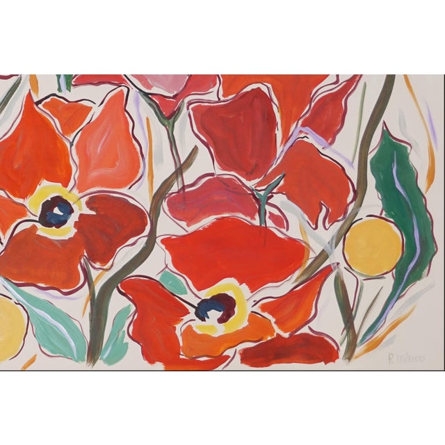 2024, Illustration Style Painting of "Red Poppy Flowers Horizon ...