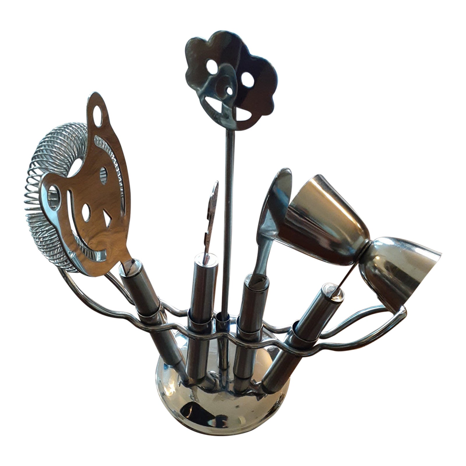 Vintage Godinger Silver Art 5 Piece Barware Set With Stand, Made in ...