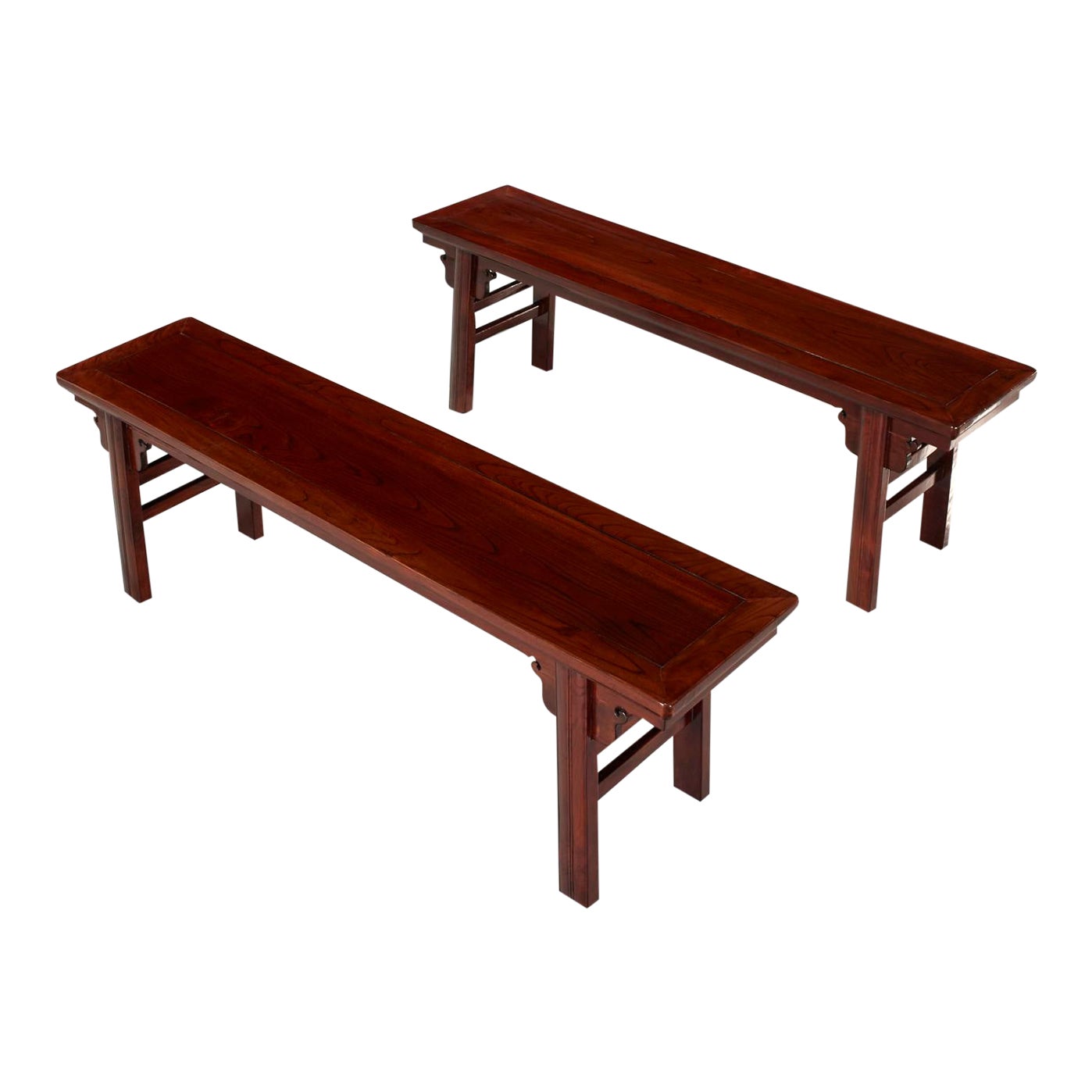 19th C, Ming Style Hardwood Long Benches With Cloud Spandrels - a Pair ...