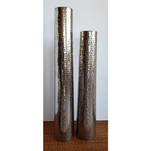 Hammered Stainless Steel Decorative Tall Vases - Set of 2 | Chairish