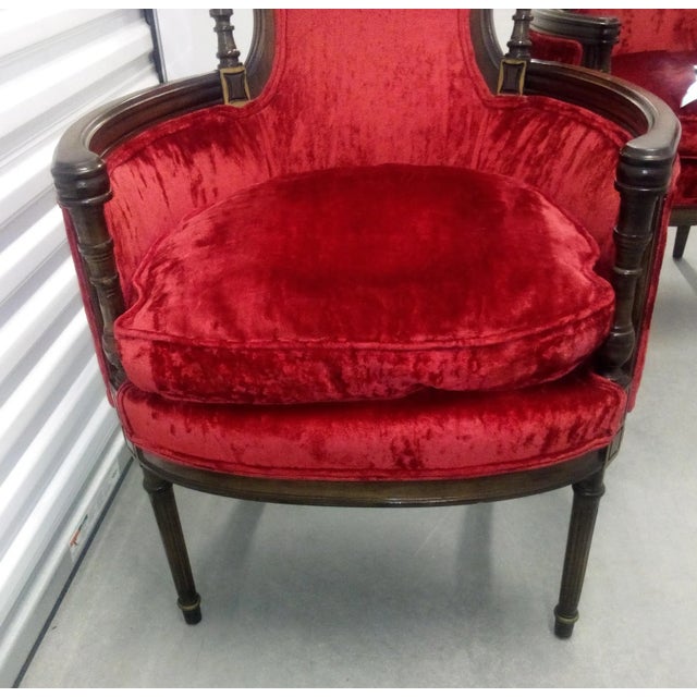 Pair of Red Velvet Upholstered Barrel High Back Regency Chairs Read on ...