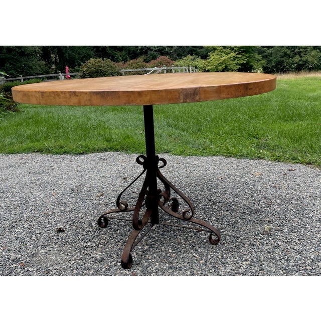 Vintage Round Butcher Block Table With Iron Base | Chairish