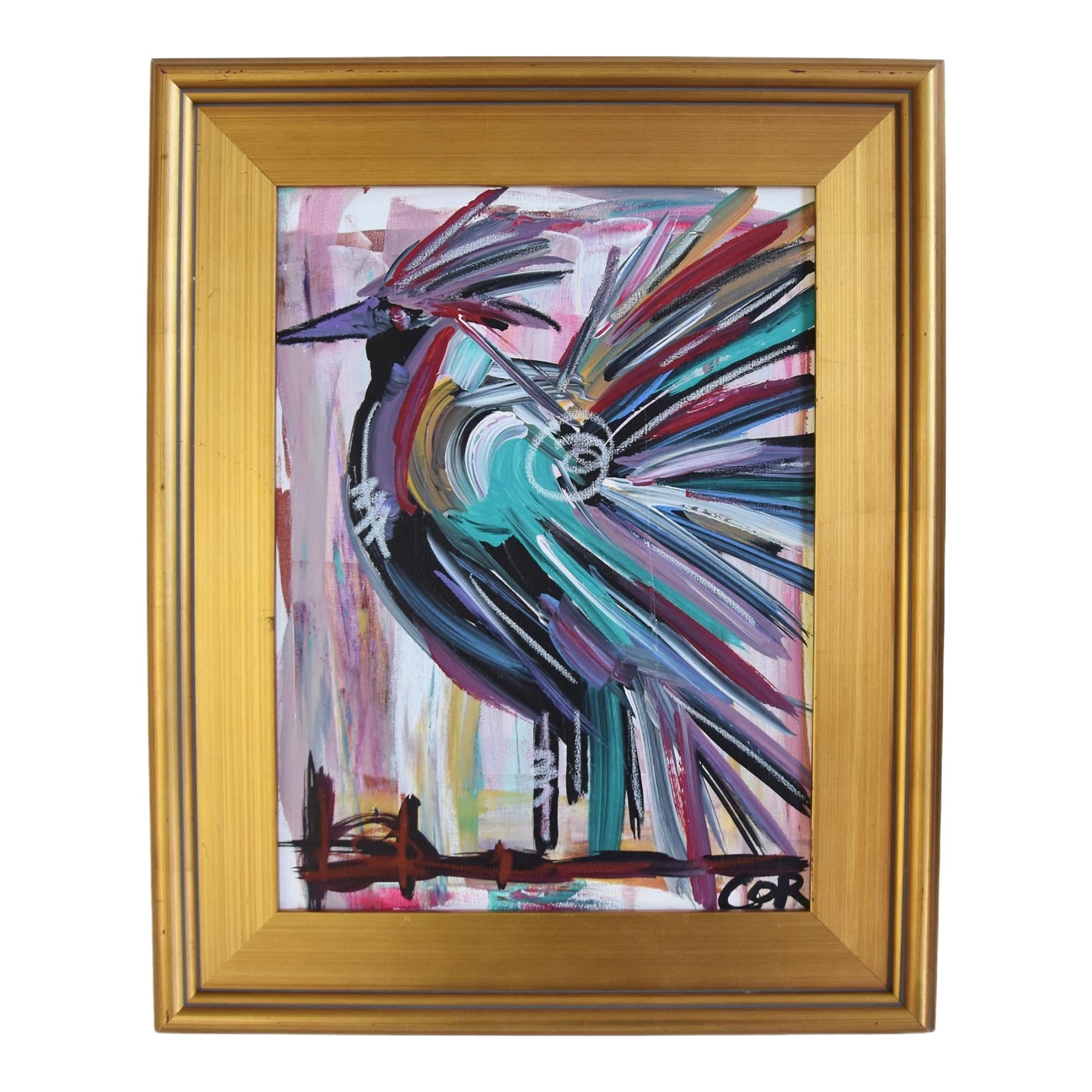 Expressionism Bird Portrait Oil Painting Including an Antiqued Gold ...