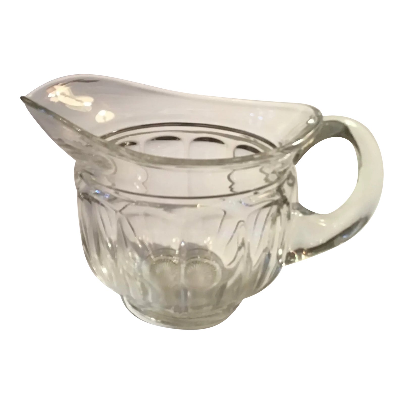 1930s Classic Round Heavy Glass Serving Pitcher Fluted Sides Star Burst ...