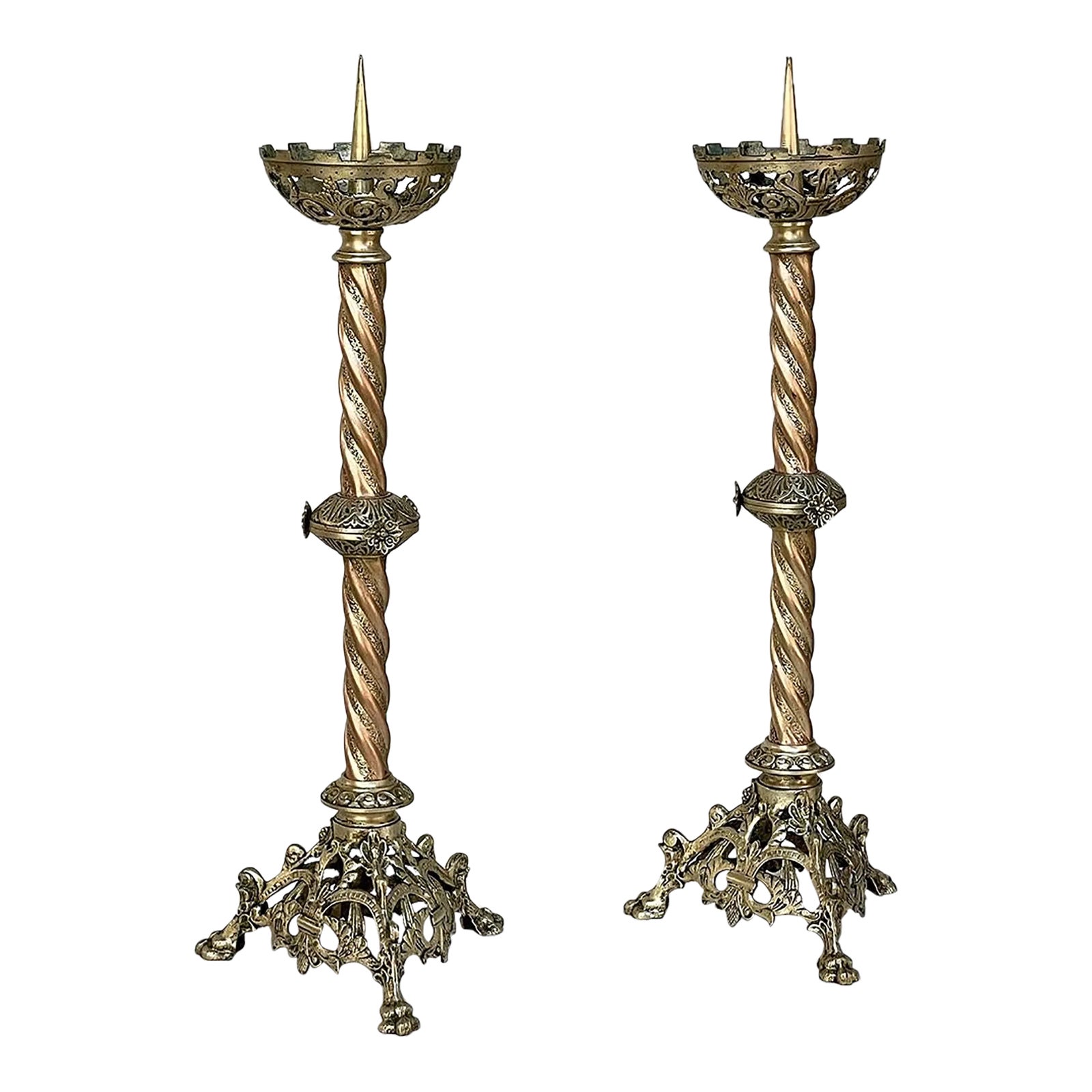 Pair 19th Century Renaissance Revival Bronze Candlesticks | Chairish