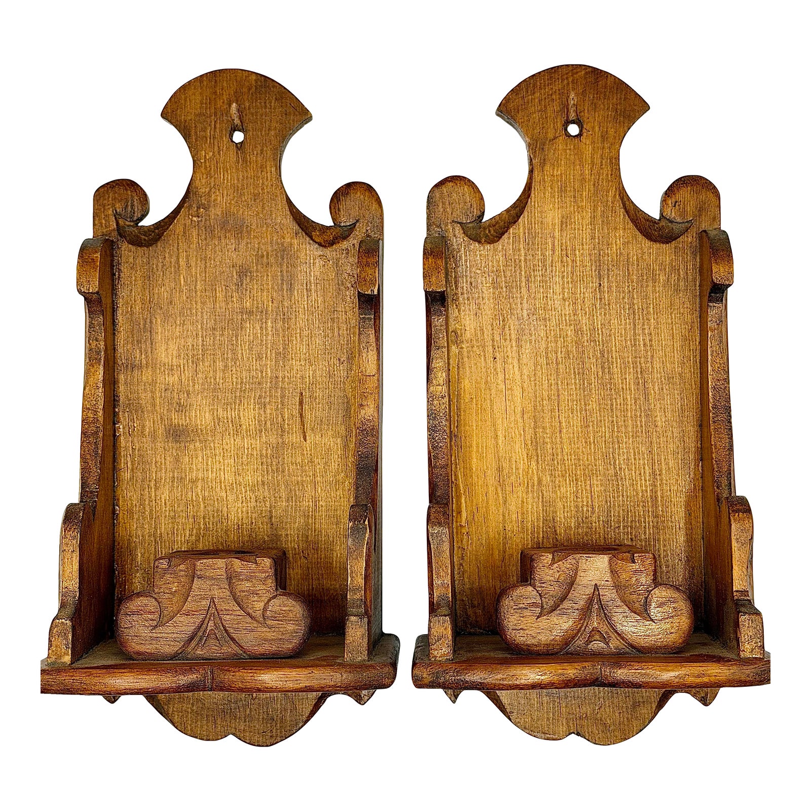 Vintage Hand Carved Wood Candle Sconces Pair | Chairish