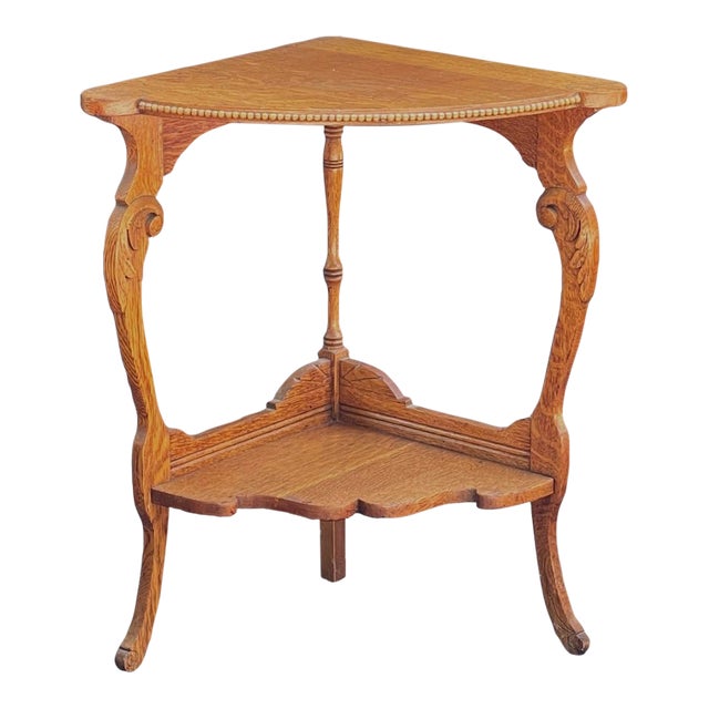 Victorian Tiger Oak Corner Table | Chairish