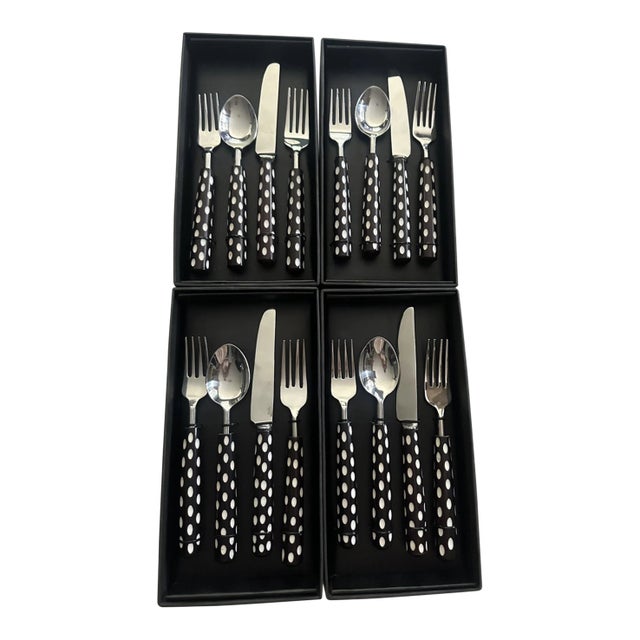 1990s Saks Fifth Avenue Polka Dot Cutlery, Black & White Handle- 16 ...