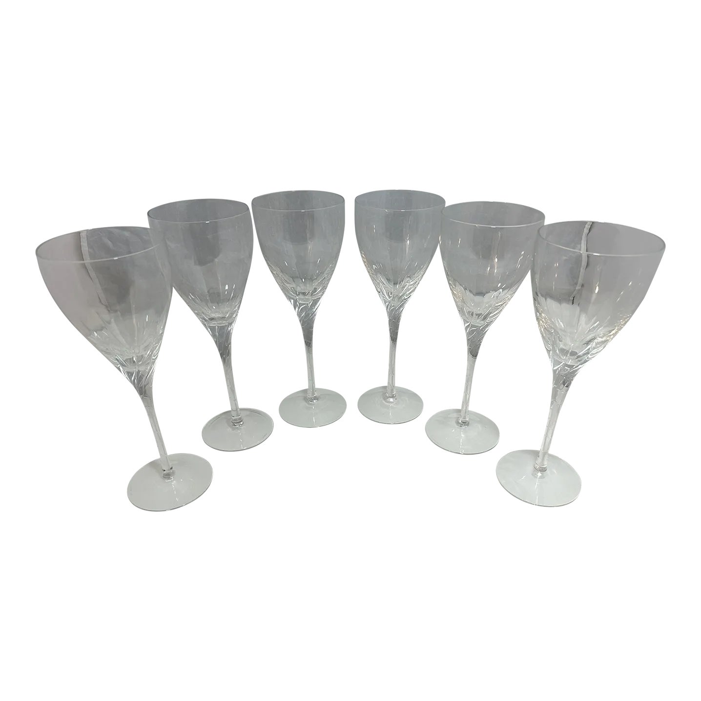 Vintage Lenox Long Stem Crystal Wine Glasses Encore Pattern Set Of 6