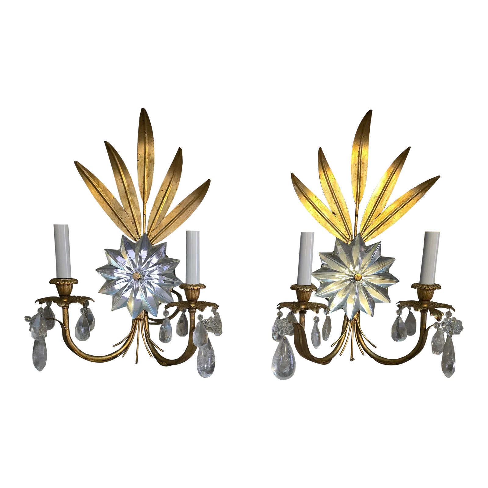 Vintage Bagues Style Star Sconces Gilded - a Pair | Chairish
