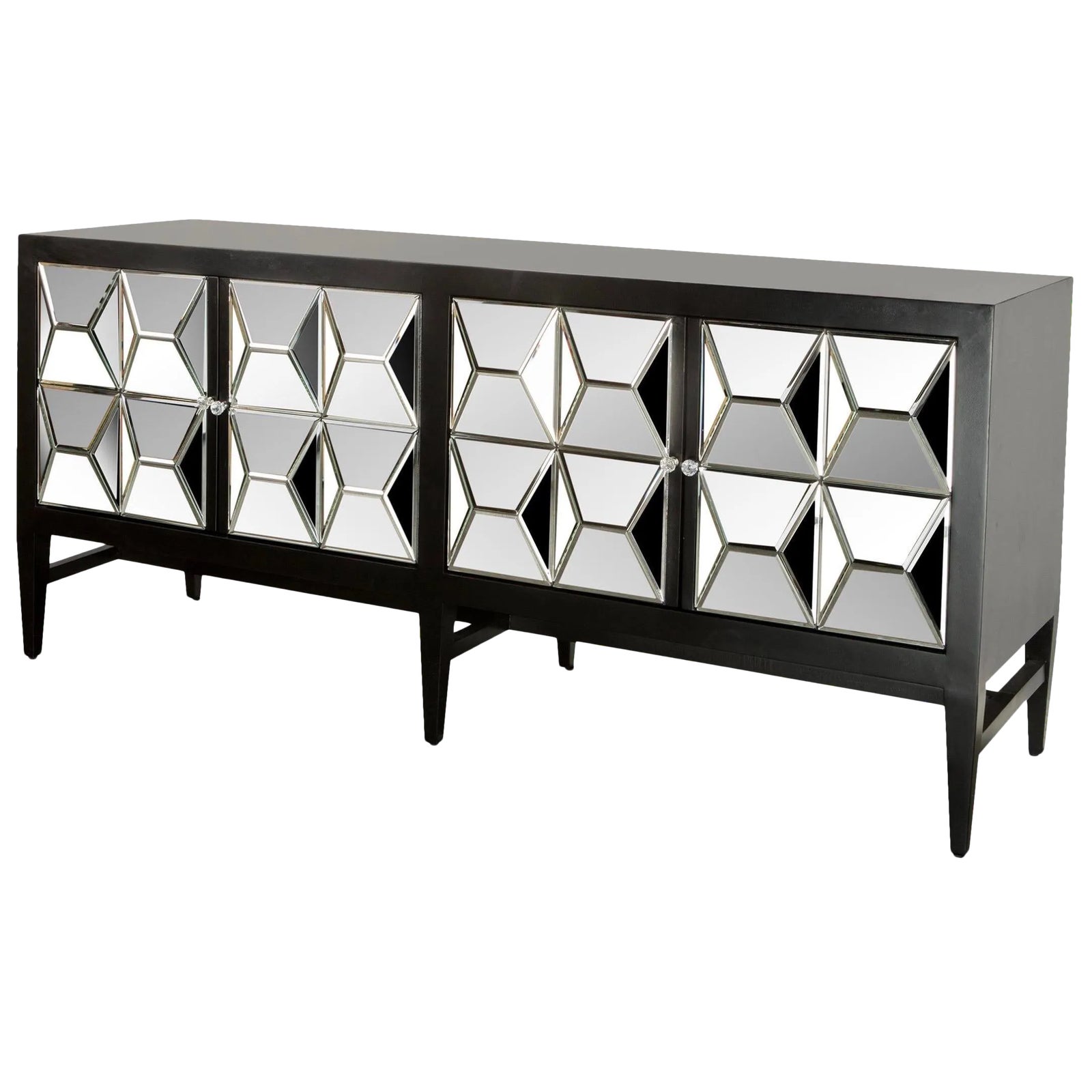 Contemporary Wooden & Glass Spike Sideboard | Chairish