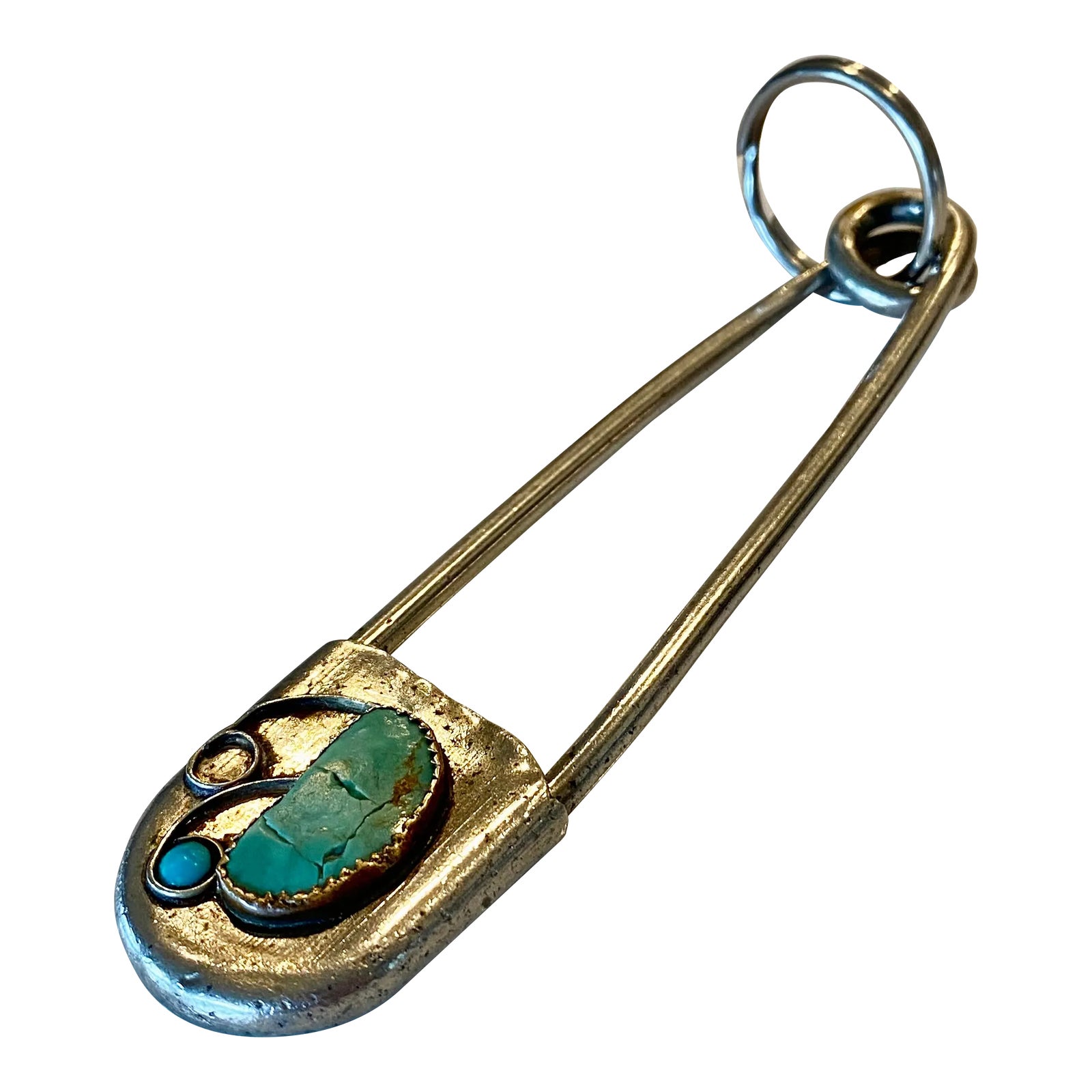 Navajo Old Pawn Safety Pin Key-Tag in Sterling Silver | Chairish